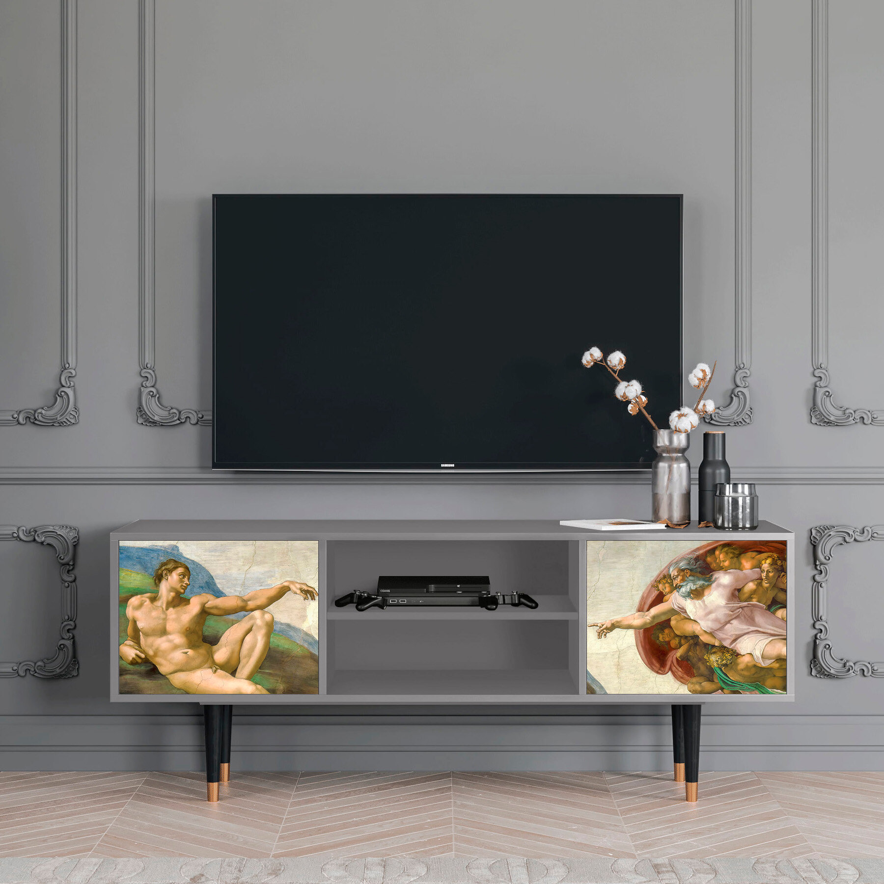 ТВ-Тумба - STORYZ - T2 The Creation of Adam by Michelangelo, Размер - 170 x 69 x 48 см, Цвет корпуса - , Серый