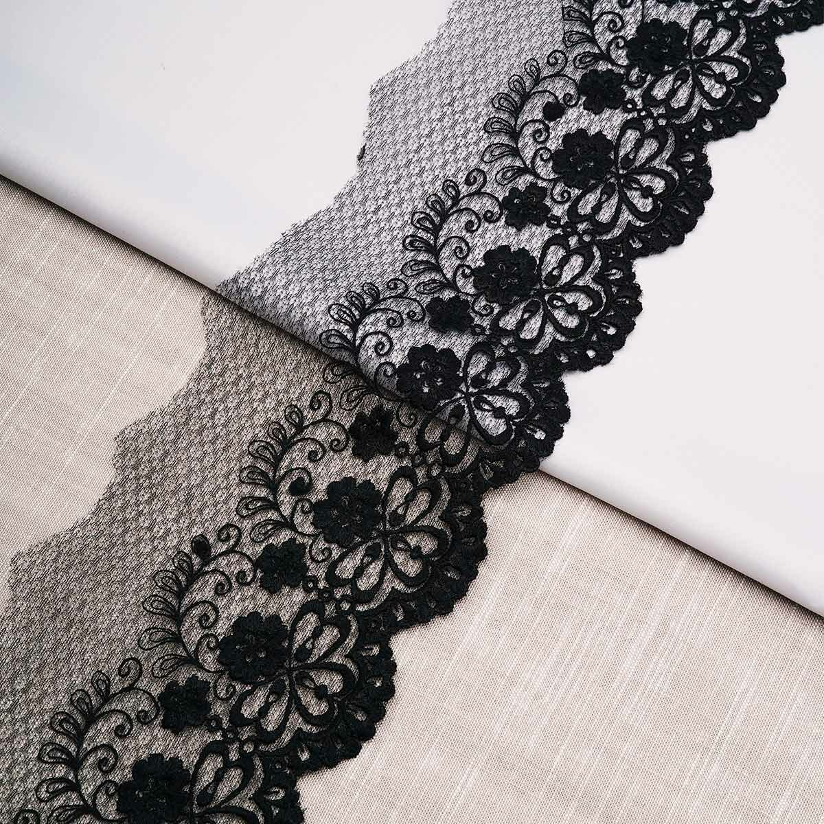Кружево для рукоделия, на сетке, 10,5 см × 13,72 м, черное, Айрис