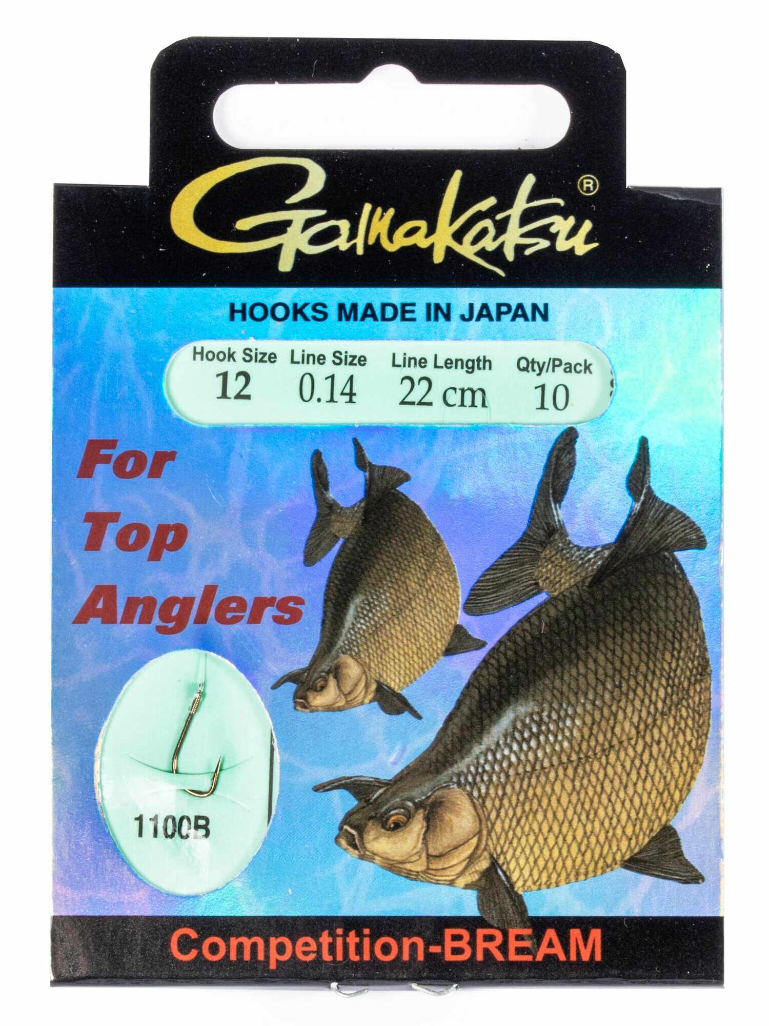 Крючки для рыбалки с поводком металлические набор на щуку и сома, Gamakatsu Booklet BREAM COM 1100B разм. 12-0.14мм 22см 10шт, снасти карповые летние Япония