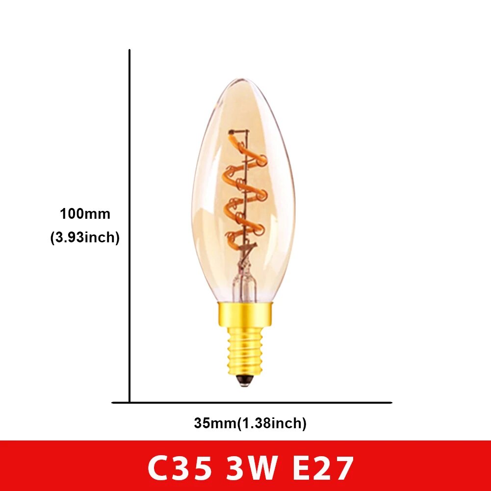 Спиральные светодиодные лампы Эдисона C35 T25 ST64 G80 G95 G125 4Вт 2200К C35 3W E14