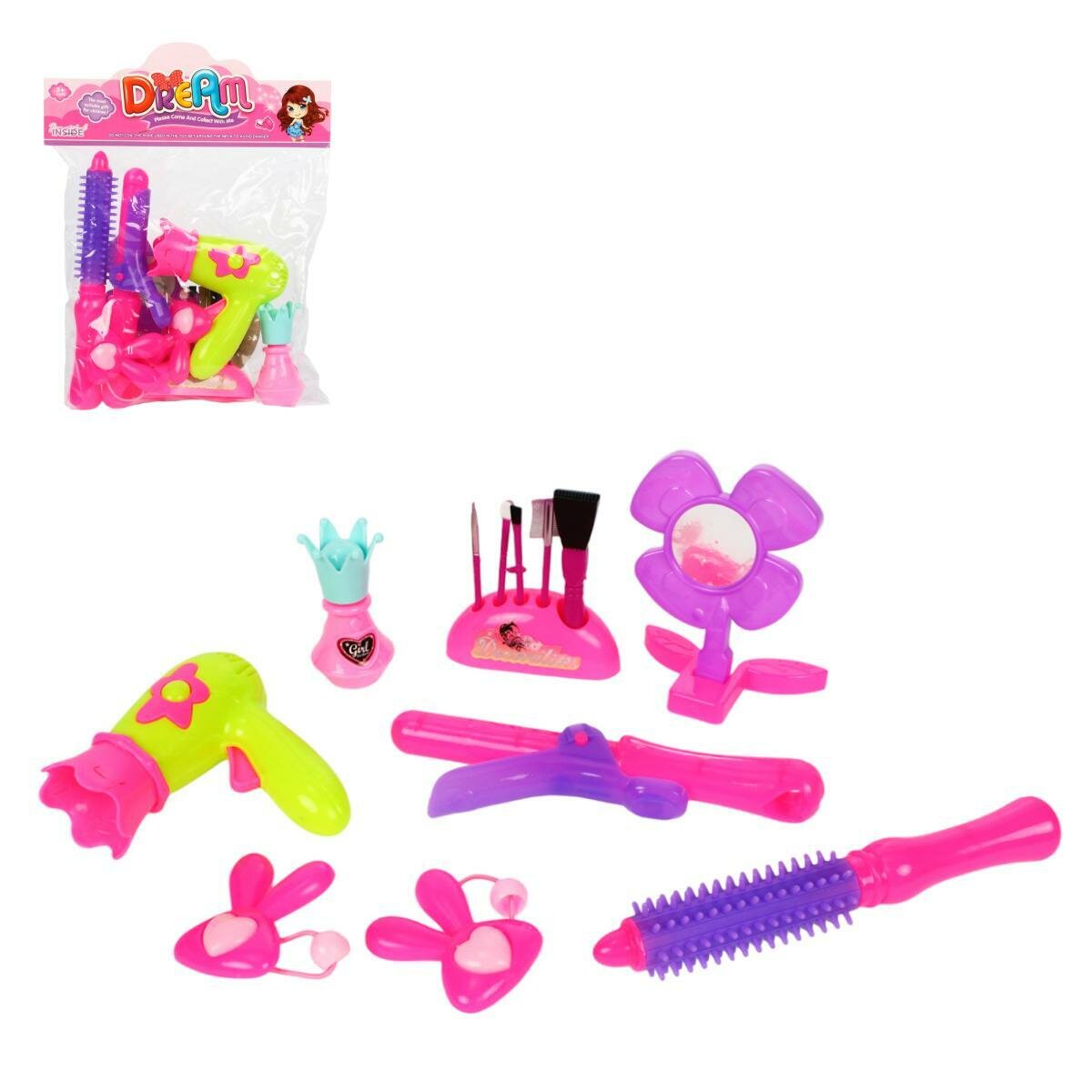 Игровой набор парикмахера для девочек, фен, плойка, аксессуары, 16,5х2,5х4,5 см