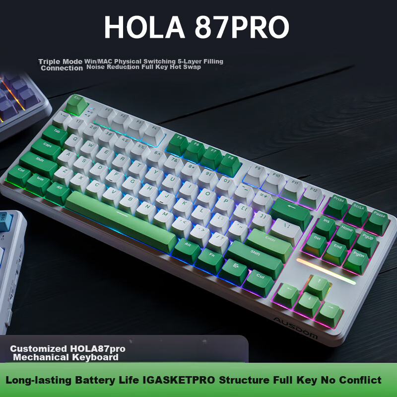 Asdun 87 Pro Custom Mechanical Keyboard, Wireless Bluetooth, Full Hot-Swappable, Gasket Structure, Tri-Mode Keyboard, 87-Key Layout, for E-Sports Gaming, Office, Computer, Tablet, And IPad