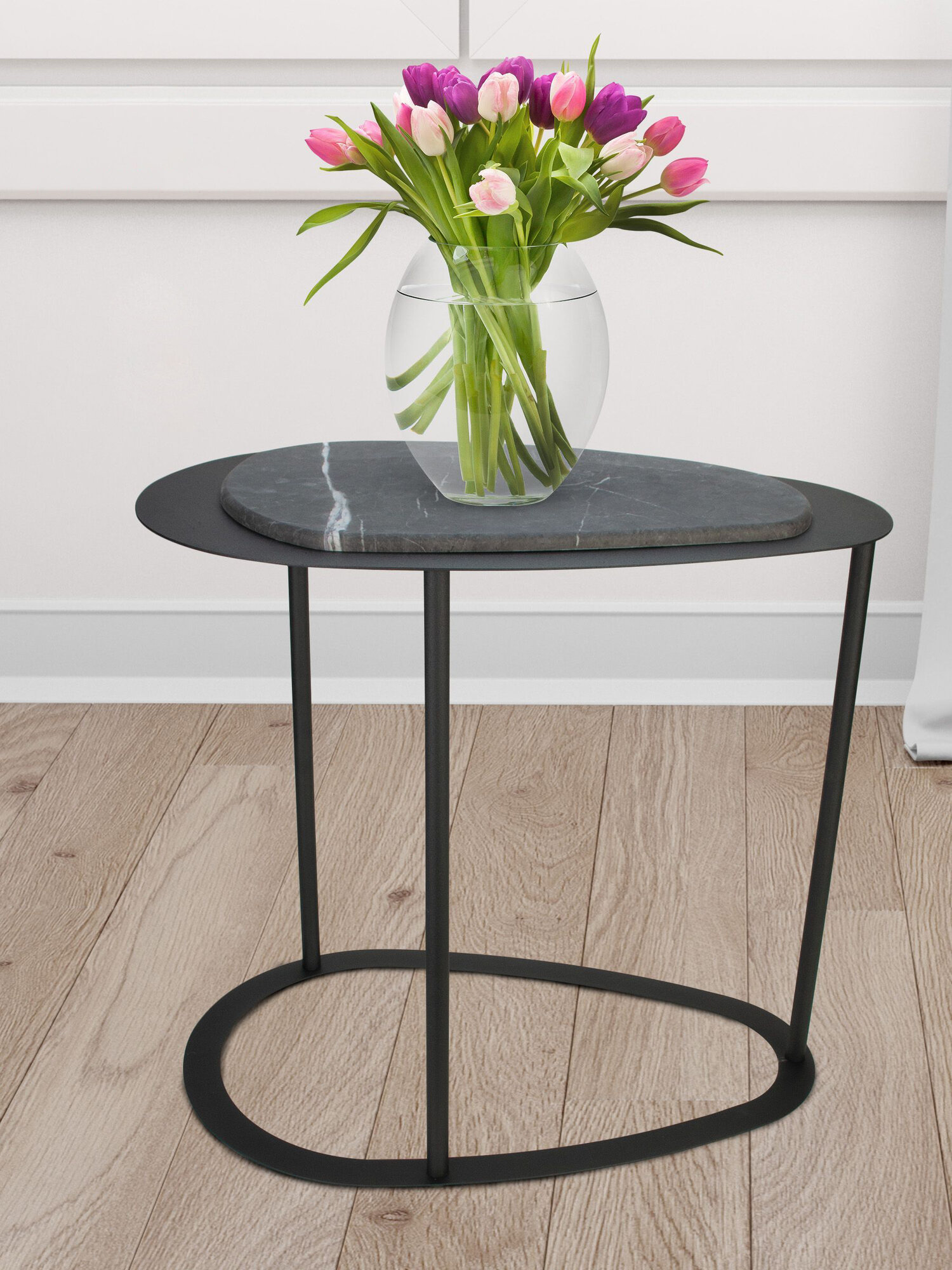 Стол приставной Мебелик МеталлАрт М024 журнальный, кофейный, цвет черный мрамор/черный