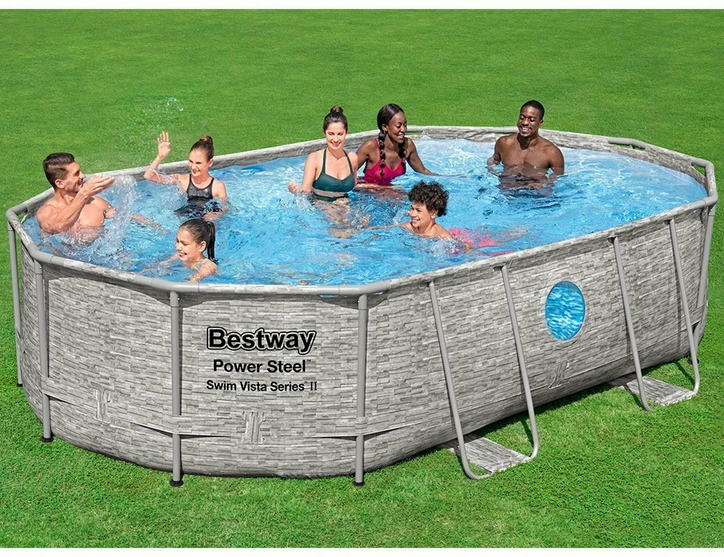 Бассейн каркасный овальный Power Steel Swim Vista Series II, 488х305х107см + песочный фильтр-насос + аксессуары, BestWay, 56946bw