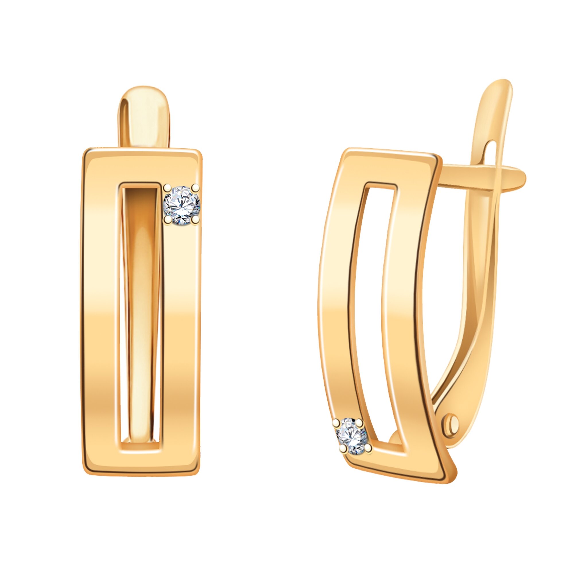 Серьги, красное золото, 585 проба, фианит