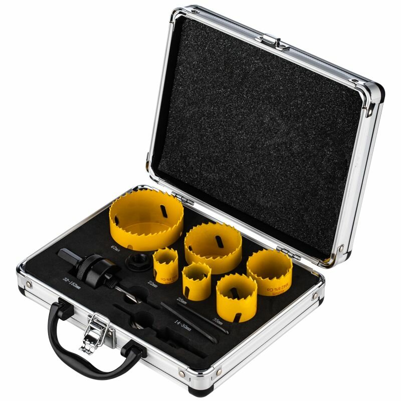 Набор коронок в кейсе по дереву, металлу, стали, пластику и гипсокартону, для шуруповерта, дрели или перфоратора, строительная оснастка инструмента