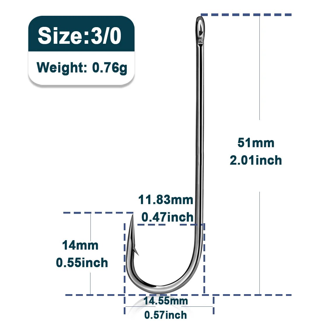 Рыболовные крючки DWLIFE Aberdeen 3/0, 50 шт, Gap 11.83mm