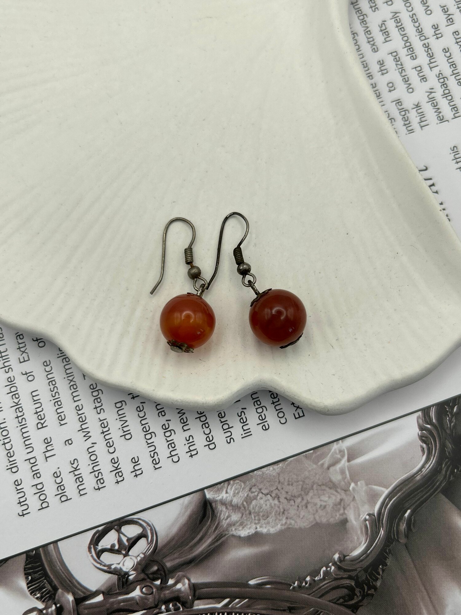 Советские винтажные мельхиоровые серьги, натуральный янтарь