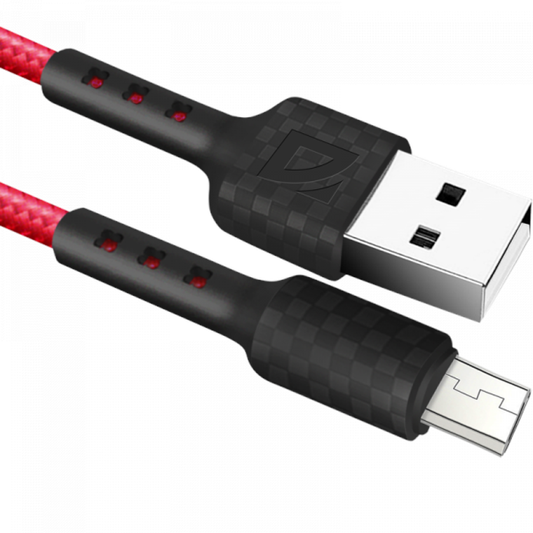 Кабель USB 2.0 AM - microUSB 2.0 (BM) (1м) 2.4А Defender F181 нейлон, красный, пакет-test
