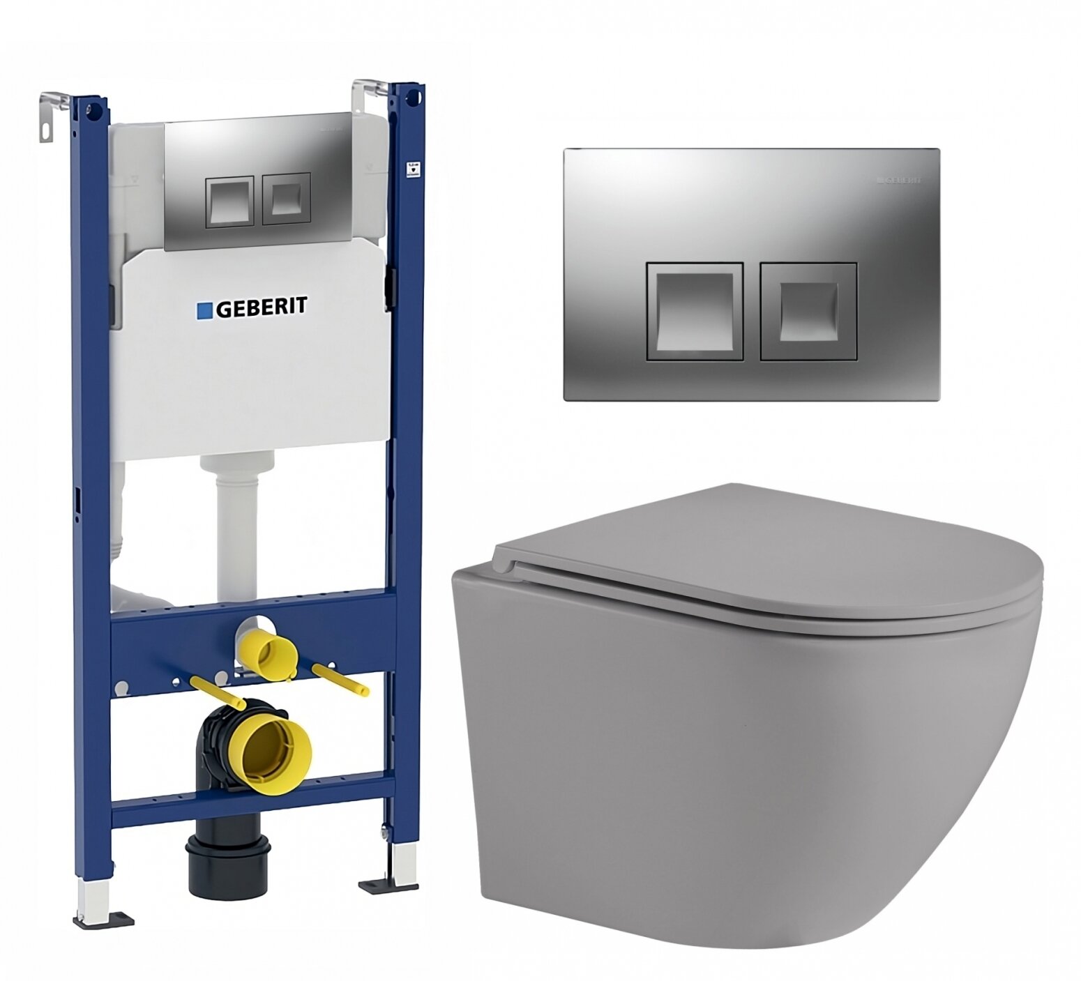 Комплект 3 в 1 инсталляция Geberit Duofix + Унитаз подвесной Weltwasser WW Merzbach 043 MT-GR + кнопка хром матовый