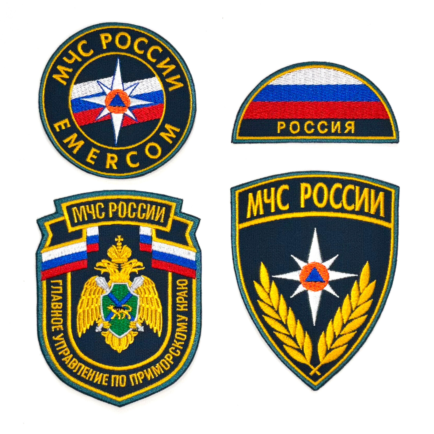 Шевроны МЧС России Главное управление по Приморскому краю нового образца вышитые без липучки, комплект из 4 штук