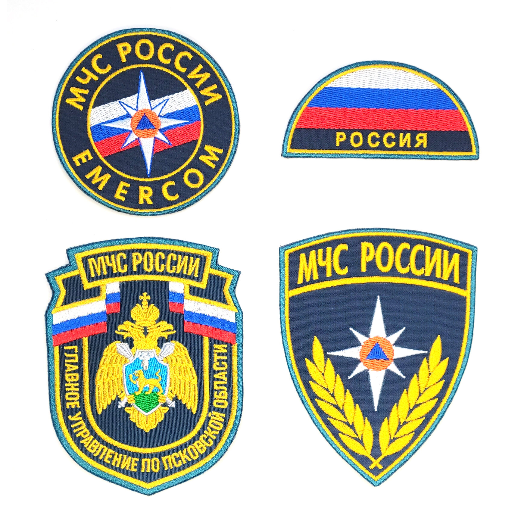 Шевроны МЧС России Главное управление по Псковской области нового образца вышитые без липучки, комплект из 4 штук
