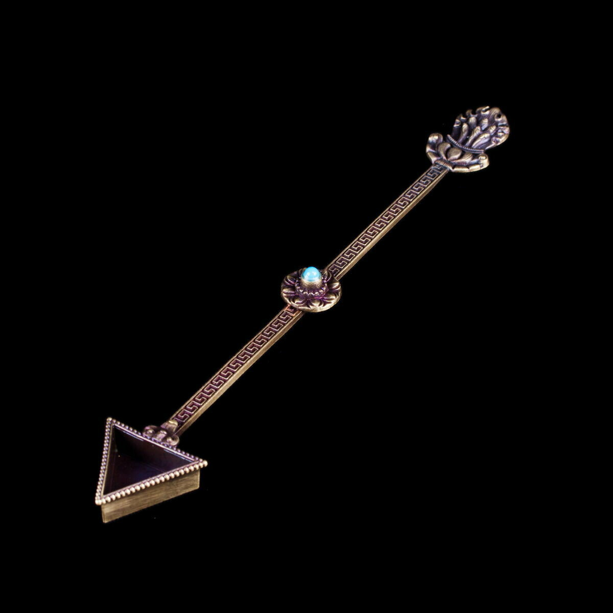 Алтарная ложка "Мен (Амрита)", 23,5 см, треугольная, черненая с синим камушком