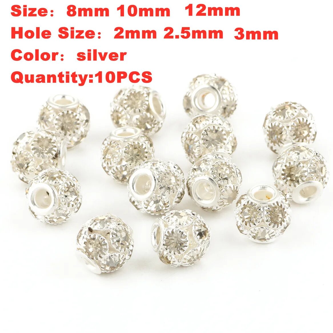 Круглые бусины из горного хрусталя TTUIJI 10mm, silver style 3