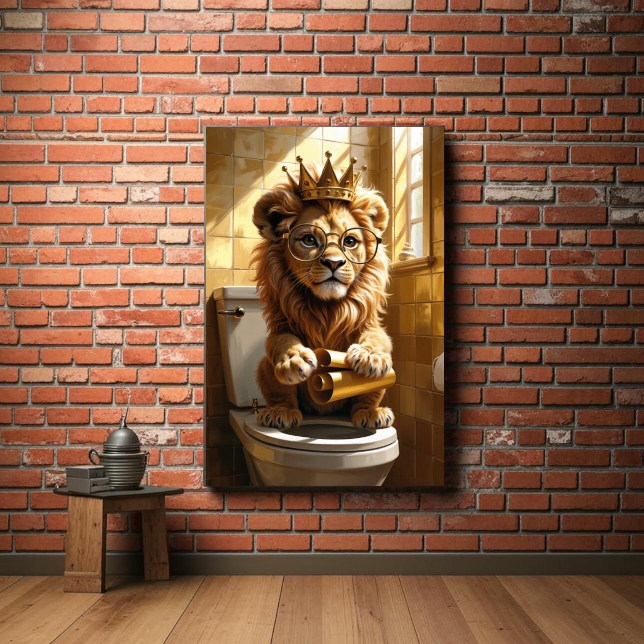 Картина в туалет, Лев на унитазе, 20*30 см