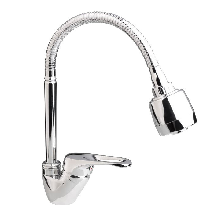 Смеситель VODEN Calorie 8924, латунь, гибкий излив, боковой рычаг, хром