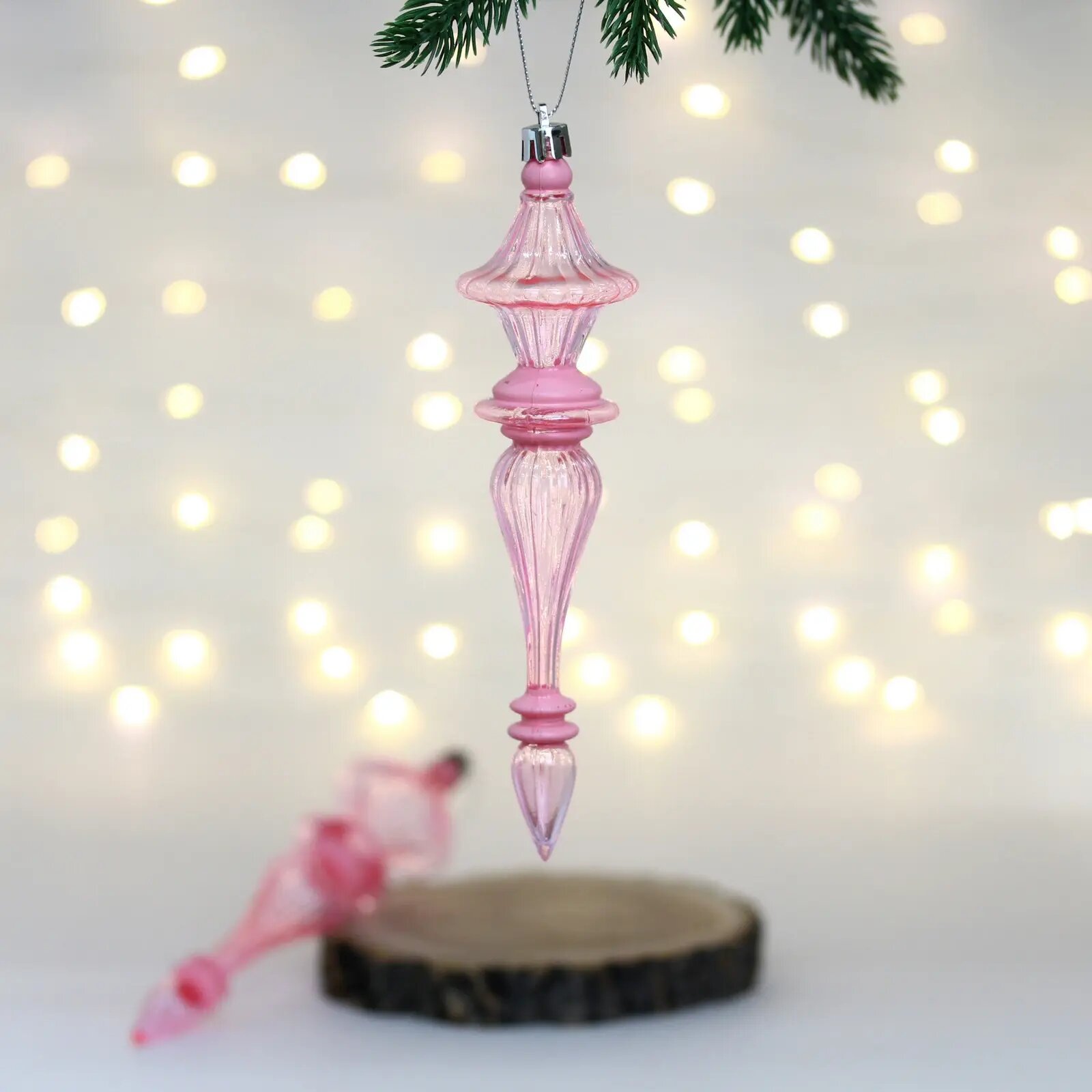 Елочные украшения «Изящные переливы» 4.5*4.5*19 см (набор 2 шт), Розовый, пластик, для елки и декорирования