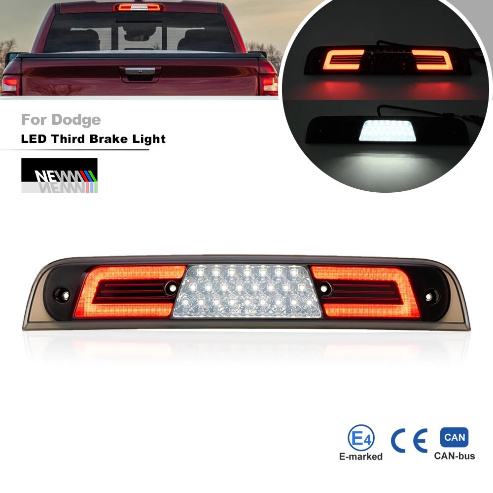 Дымчатый для 2019-2025 RAM 1500, светодиодный третий, 3-й стоп-сигнал с высоким креплением, белый грузовой габаритный фонарь на крыше, замена фонаря заднего хода CHMSL