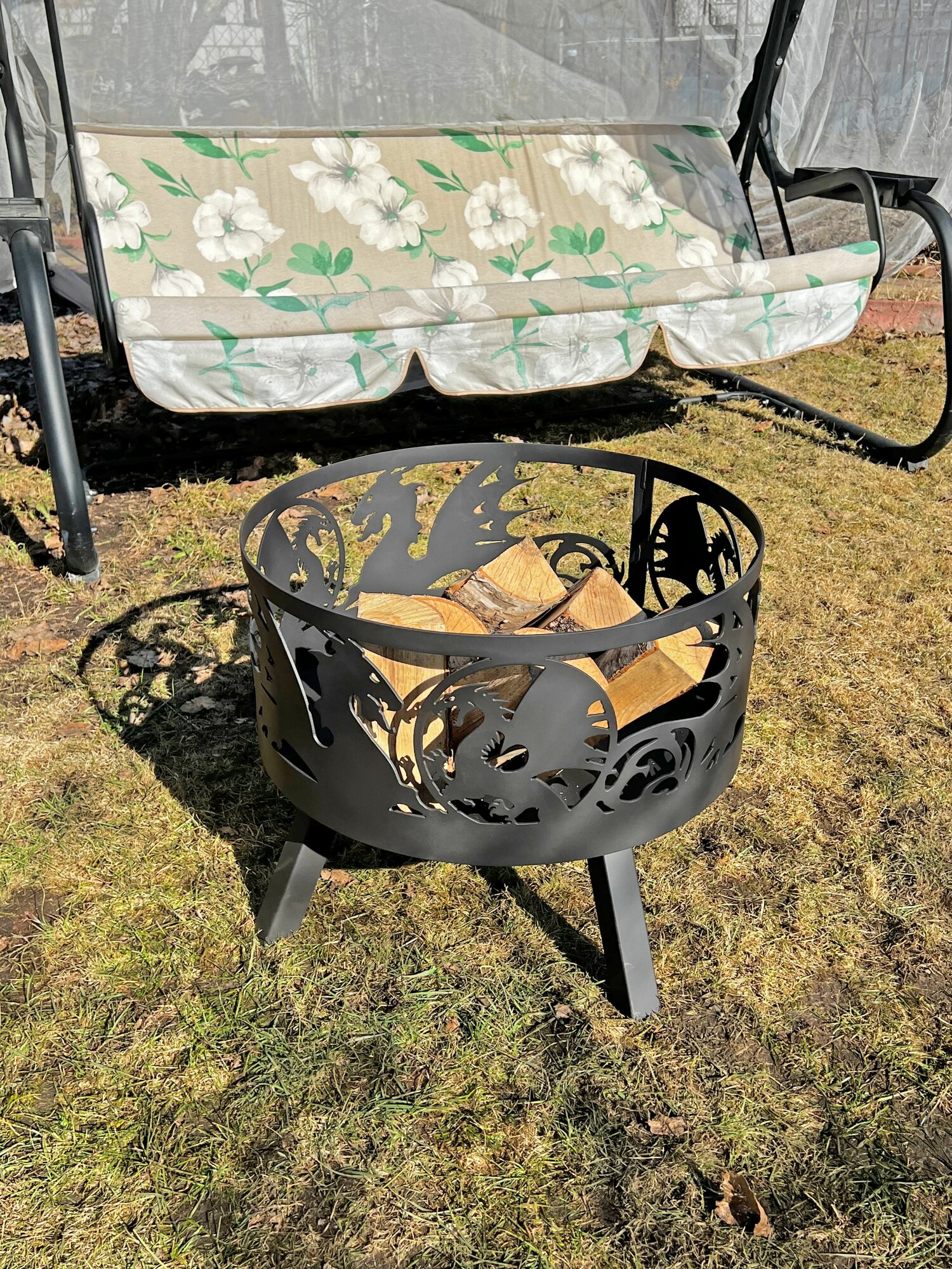 Костровая чаша дракон 3в1(купол+СеТКА искрогаситель 60 см 0,3 см)