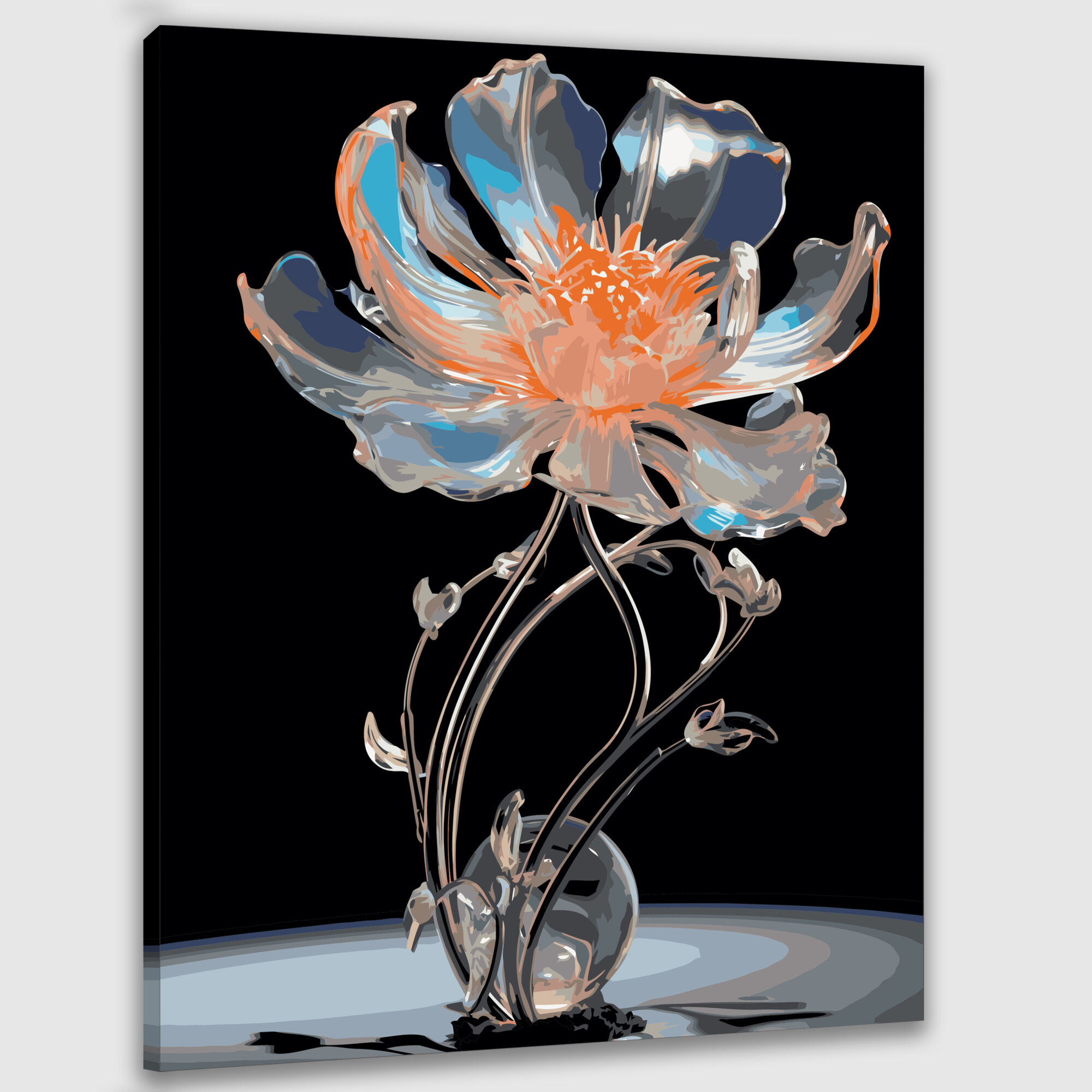 Картина по номерам 40x50 см, скульптура, стекло, нежный цветок, лепестки, листья, свет, игра цветов, эфемерная природа