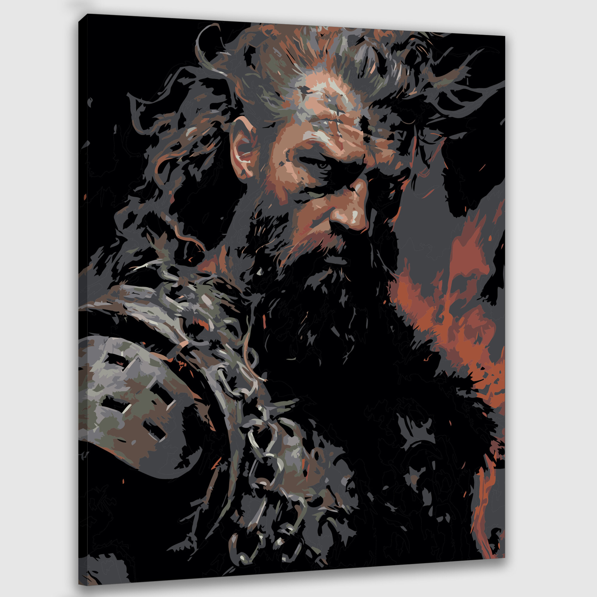 Картина по номерам 40x50 см, картина, масло, воин, викинг, берсерк, поле боя, шрамы, татуировки, волосы, борода, взгляд