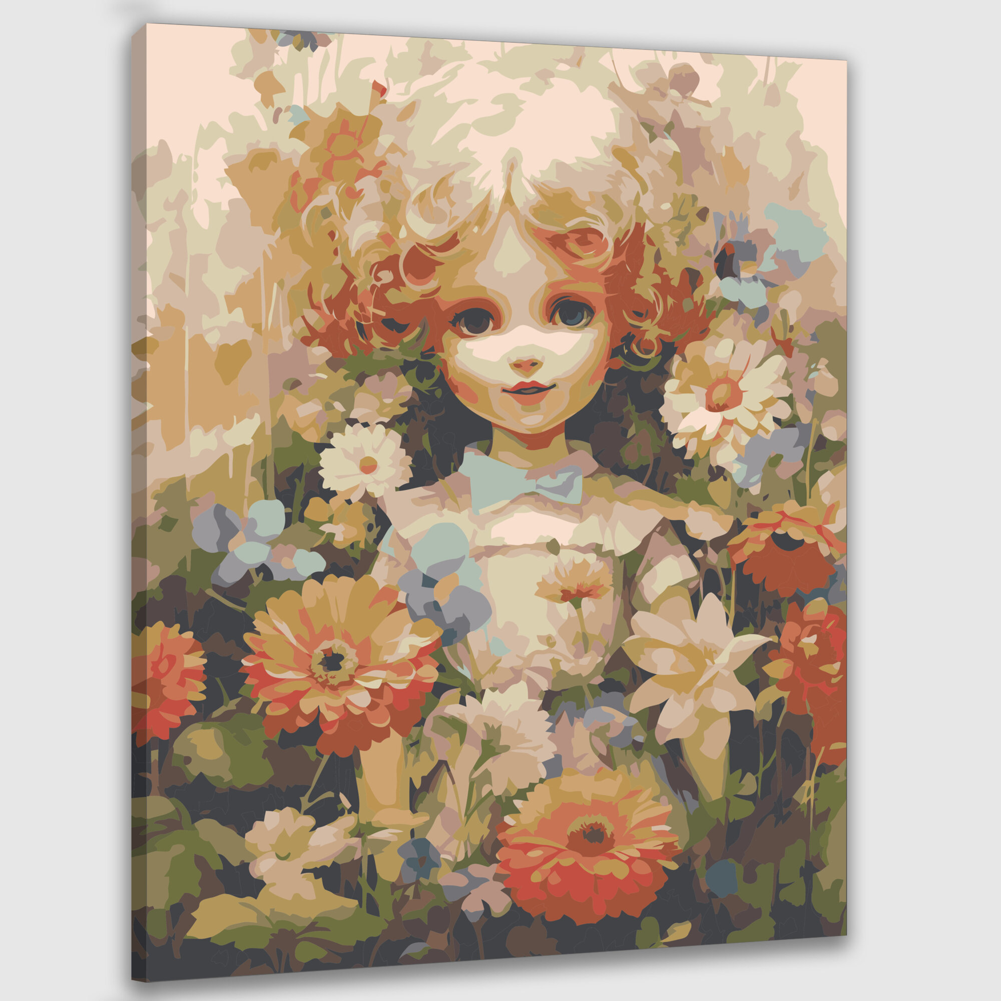Картина по номерам 40x50 см, акварельная картина, фарфоровая кукла, яркие цветы, солнечный сад, нежная красота