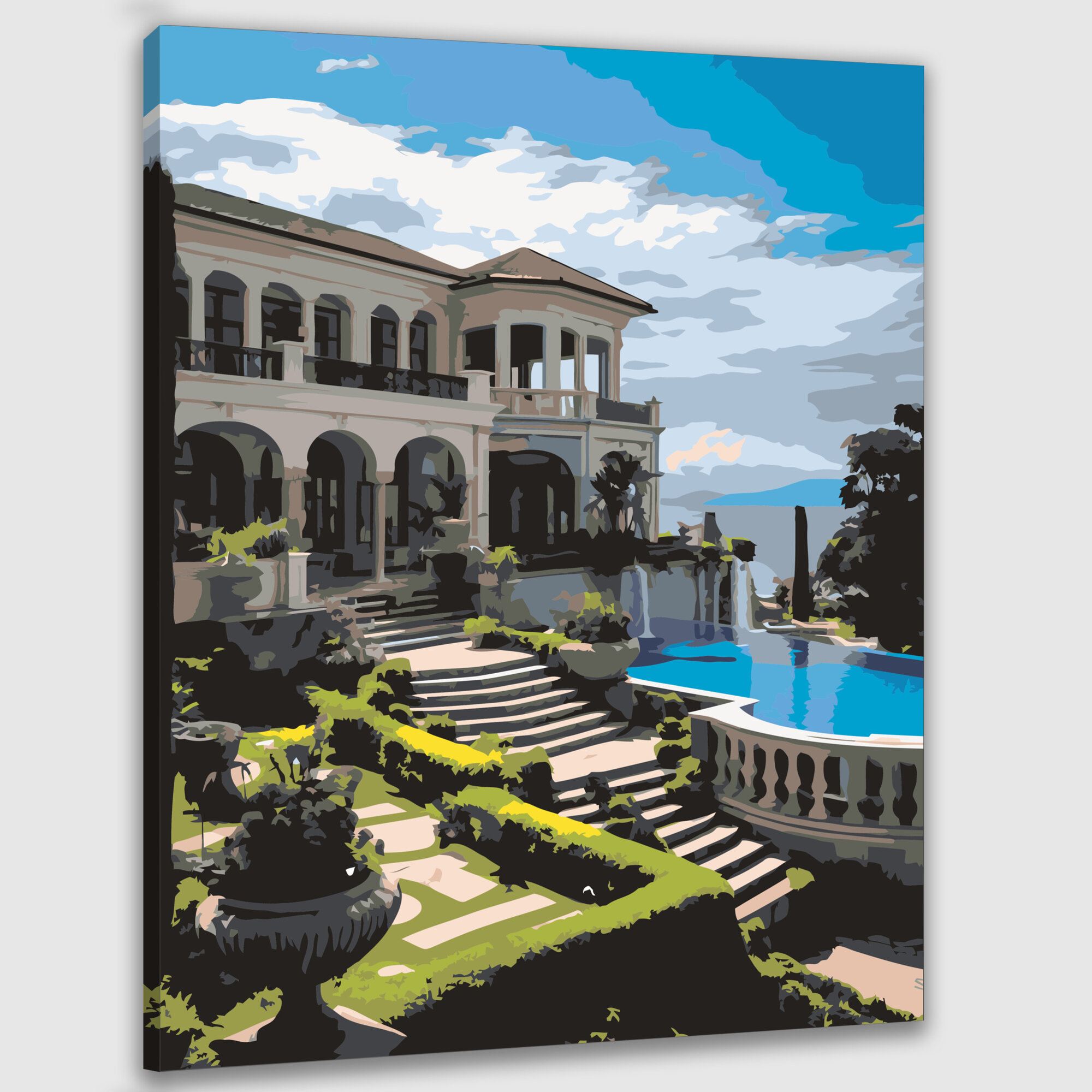 Картина по номерам 40x50 см, фотография, особняк, холмы, небо, роскошь, элегантность, богатство, сады, архитектура