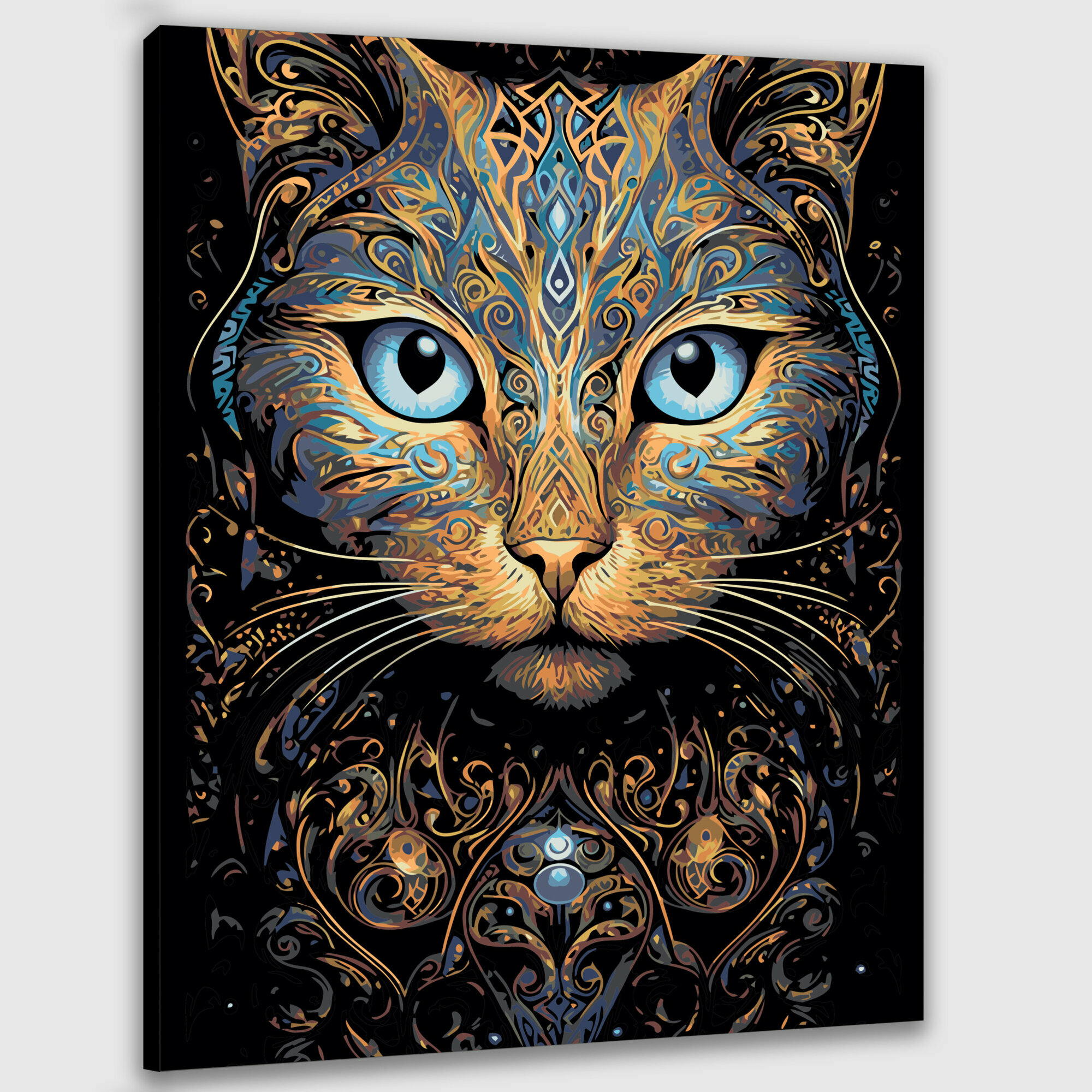 Картина по номерам 40x50 см, цифровое искусство, Густав Климт, картина, кот мейн-кун, узоры, слой сусального золота