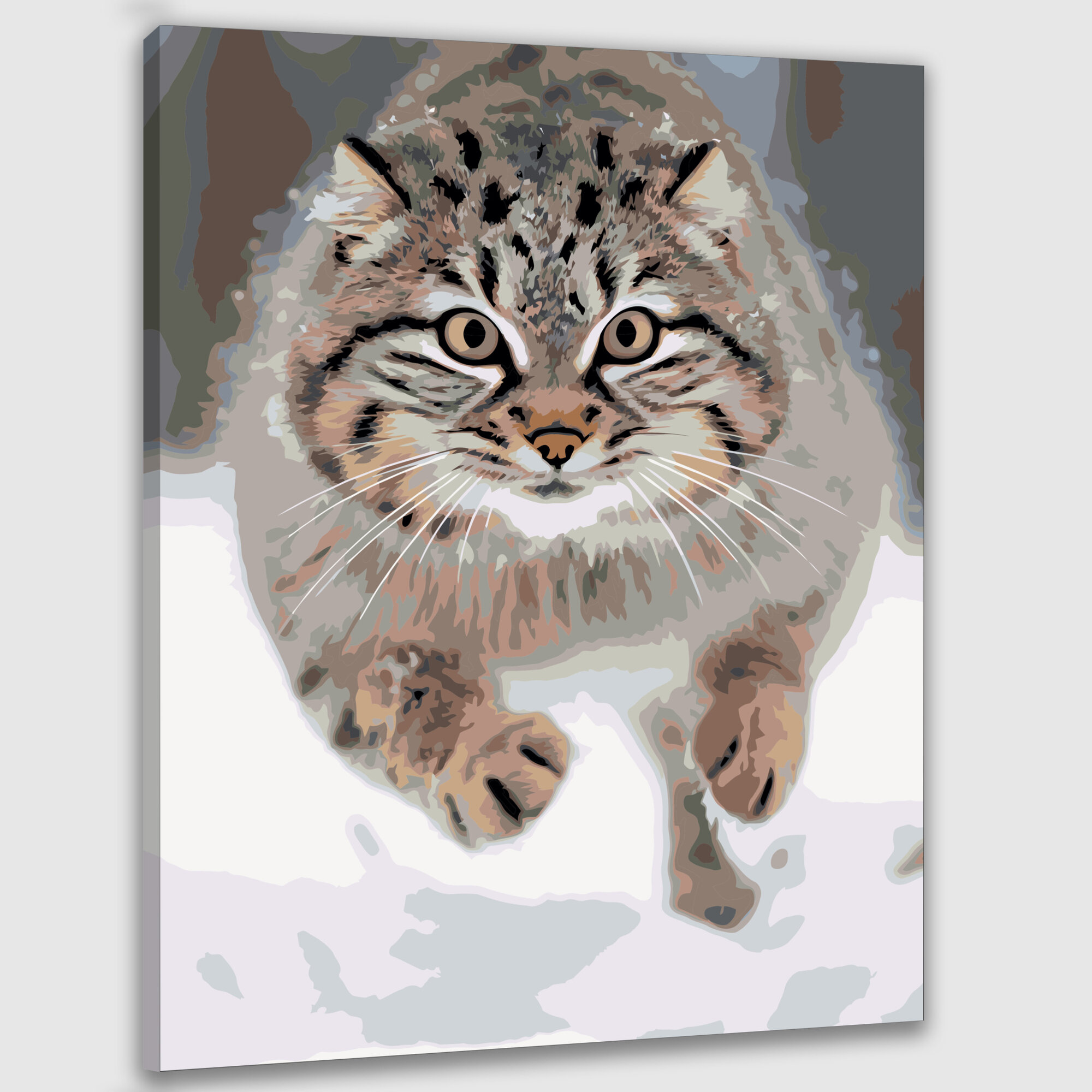 Картина по номерам 40x50 см, манул, ловкость, подпрыгивает, воздух, заснеженный пейзаж, глаза, решимость, f, 4