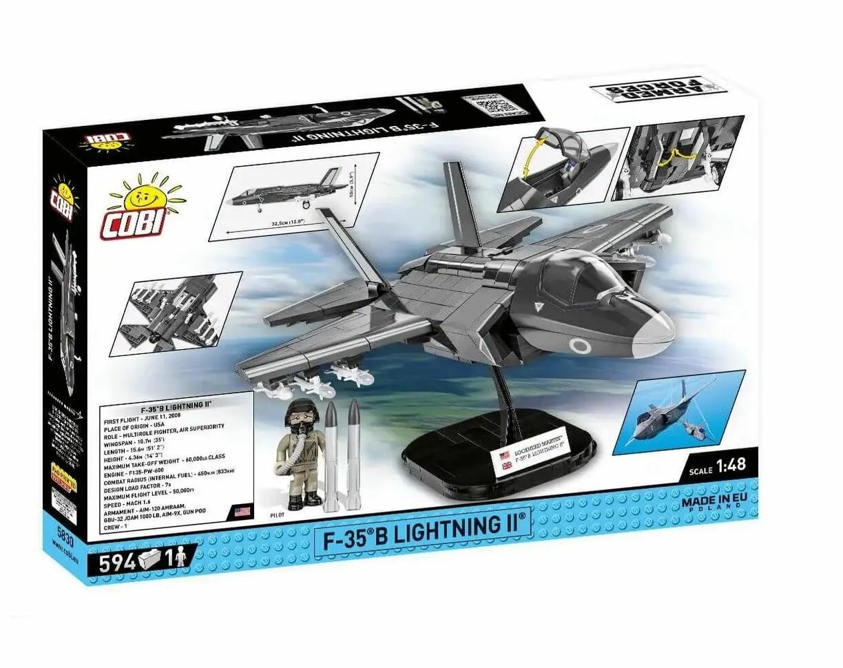 Конструктор COBI "Самолет Молния", блочный, из 594 деталей, 32 см, серый