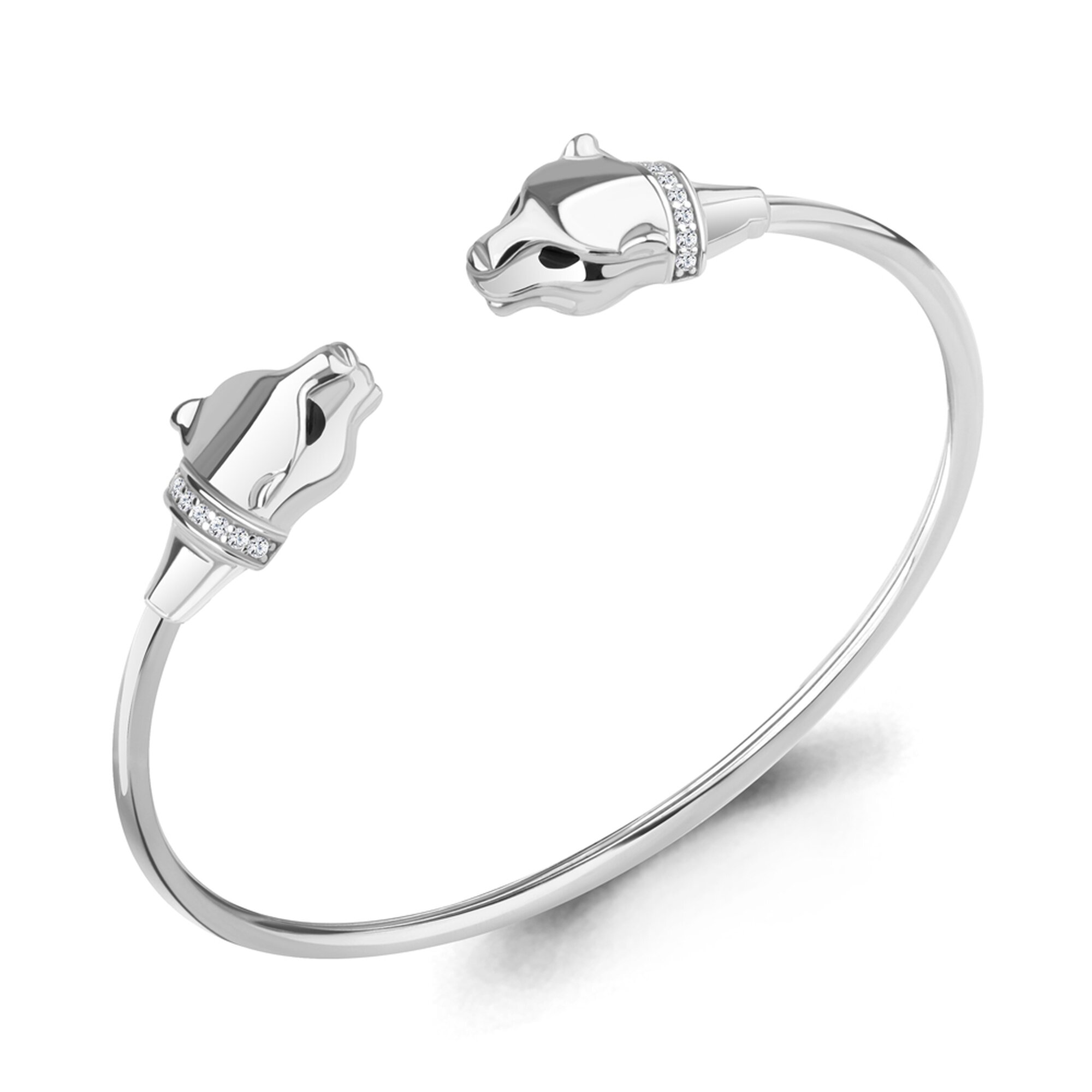 Жесткий браслет, серебро, 925 проба, родирование, фианит, эмаль