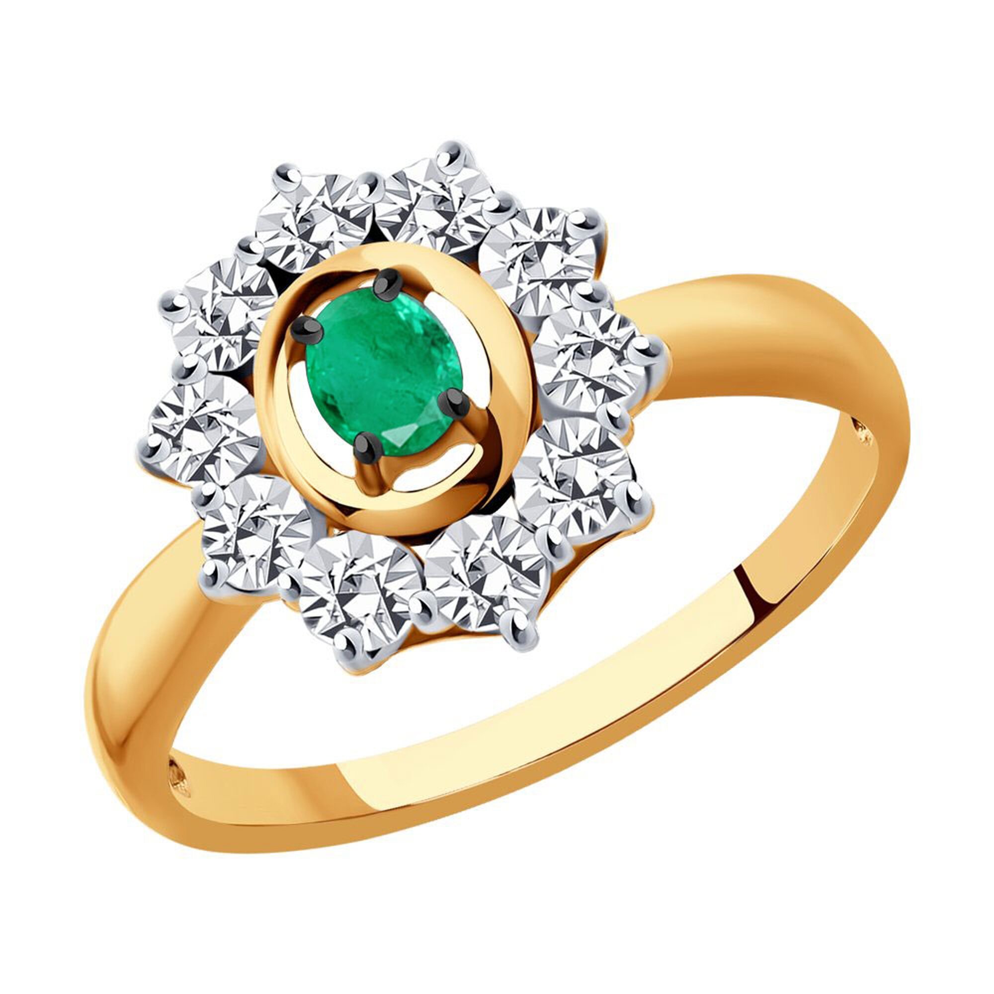 Кольцо, красное золото, 585 проба, изумруд