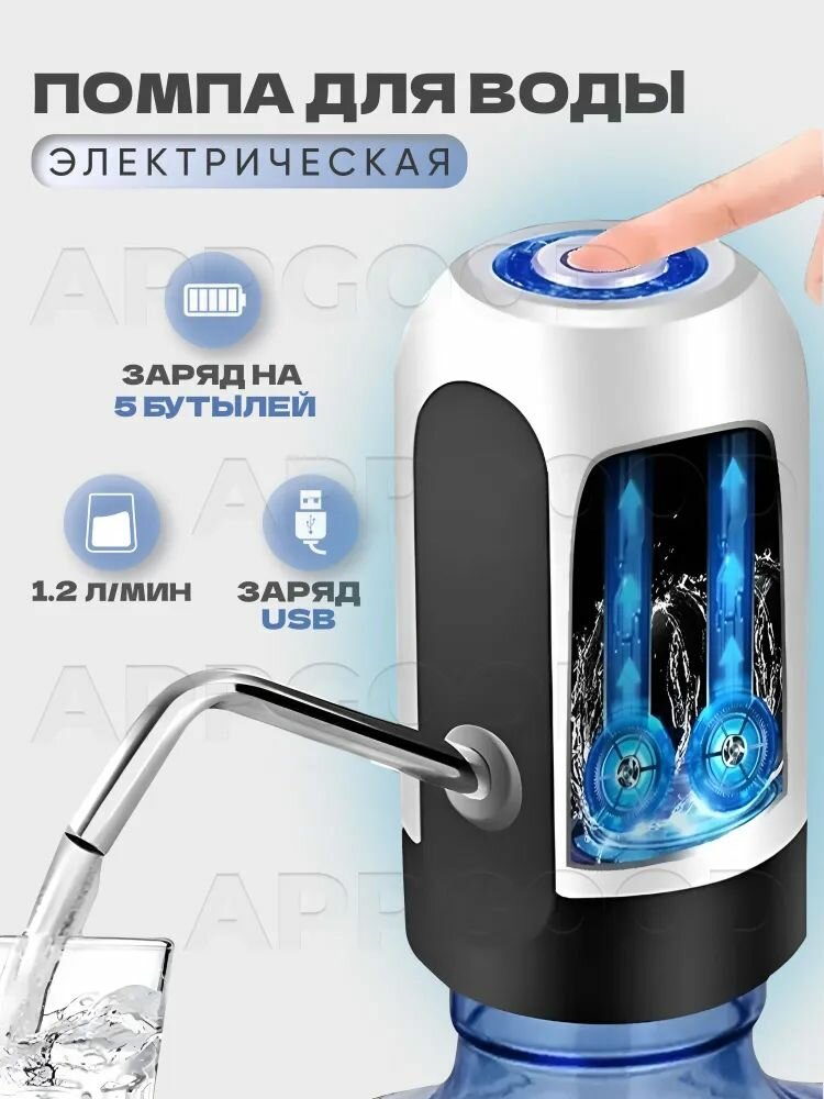 Помпа для воды электрическая белая P1-W для бутилированной воды 19 литров