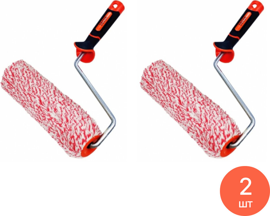 Валик малярный DECOR / Декор премиум фасадный из полиакрила, ворс 8мм, диаметр 50мм, длина 250мм / ручной инструмент (комплект из 2 шт)