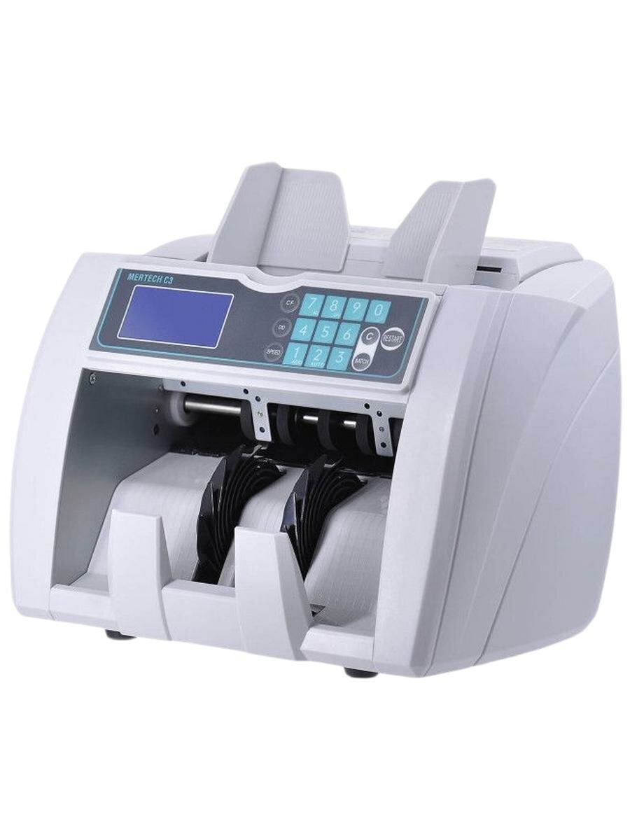 Счетчик банкнот с упаковкой денег и детектором для проверки ультрафиолетом фальшивых купюр автоматический MERTECH C-3