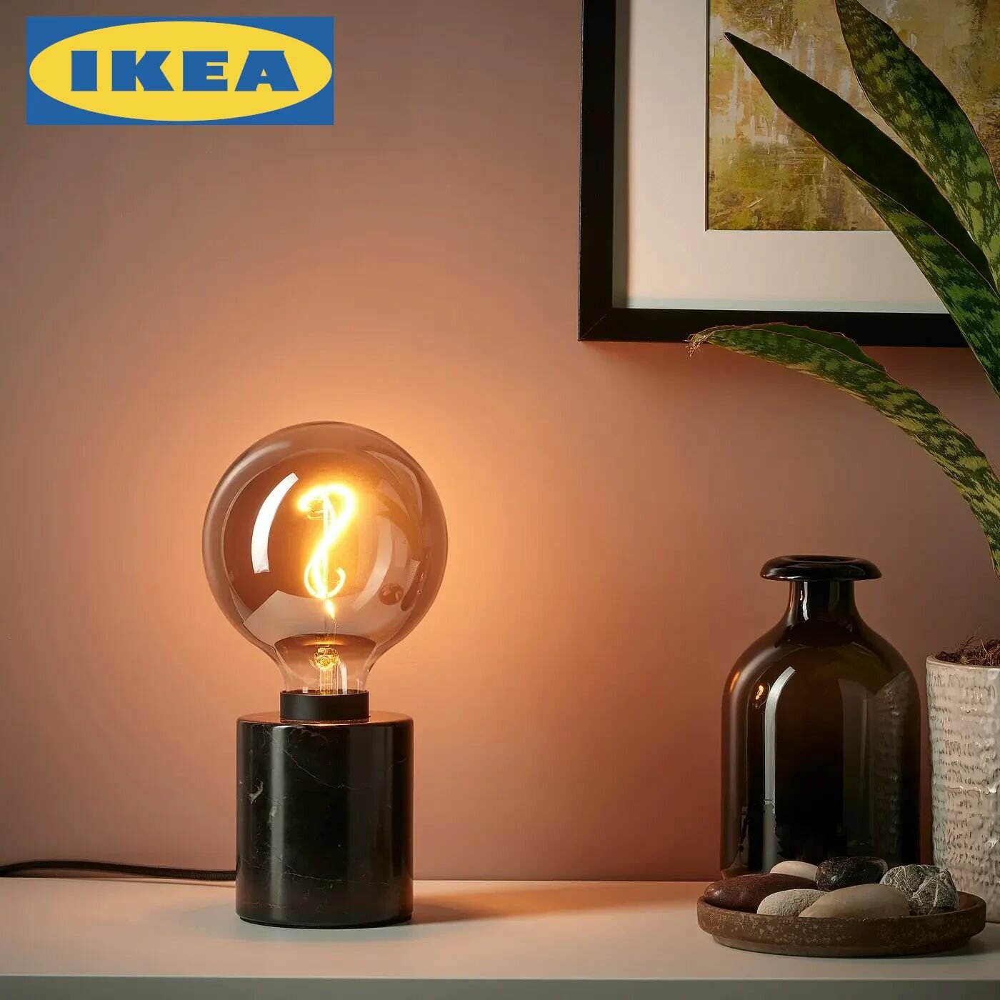 Светодиодная лампа IKEA MOLNART E27 140 люмен, шарообразный серый прозрачный стекло, 125 мм