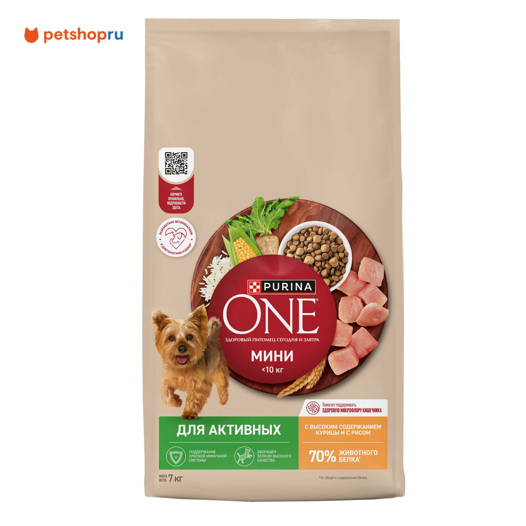 Purina ONE Сухой корм для собак мелких пород с активным образом жизни, с высоким содержанием курицы и с рисом, 7кг