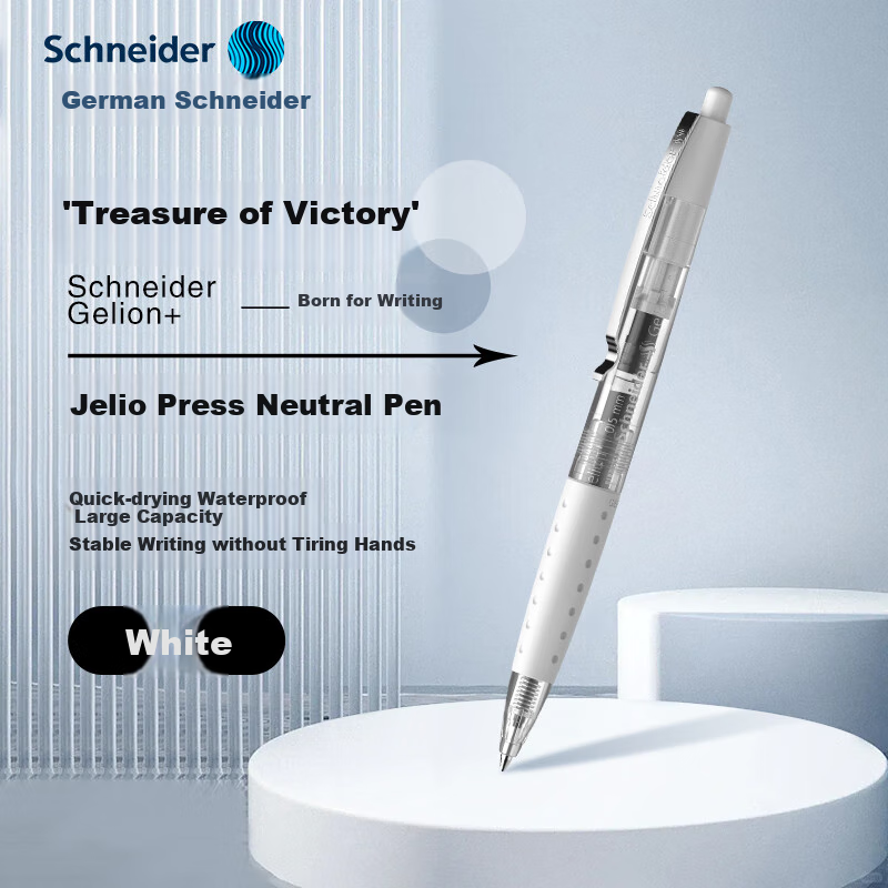 Schneider Push Neutral Pen 0.5mm Black Quick-drying Large Capacity Signature Pen High-value Water-based Pen Student Practice Pen Exam Office Use Jelio-White Pole