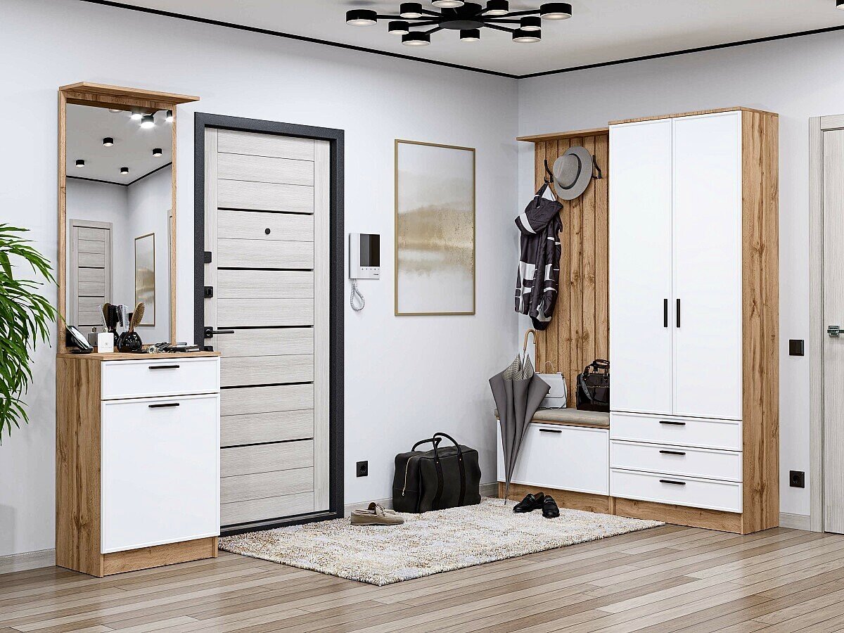 Прихожая Стиль 2.2 метра. Модульная. ЛДСП/МДФ Дуб Вотан/ Белый