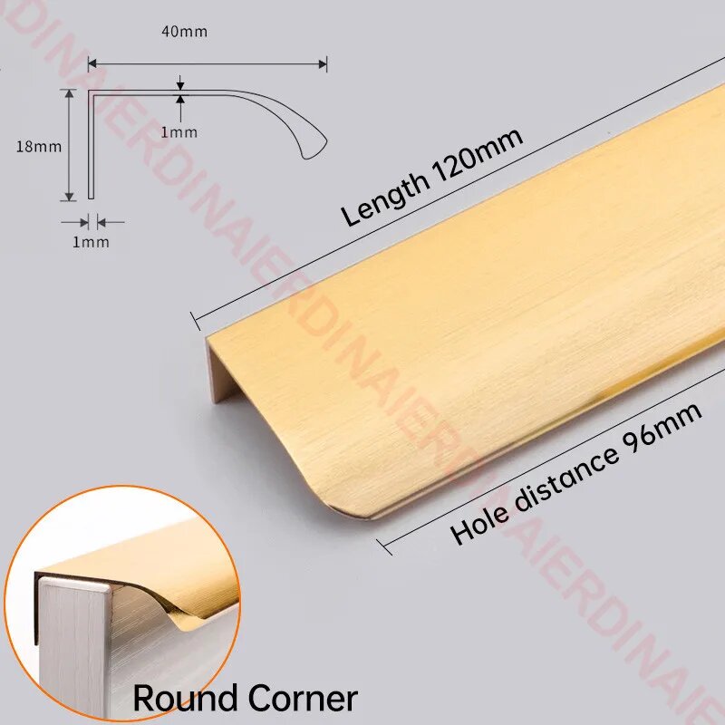 NAIERDI Ручка для шкафа Brushed Gold 96mm