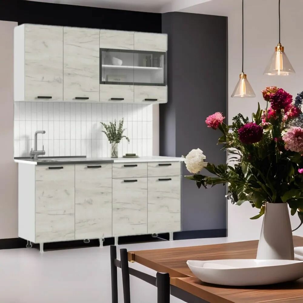 ЛДСП Кухня Рио NEW 1,6м (Дуб Крафт Белый (Антарес)) (Миф)