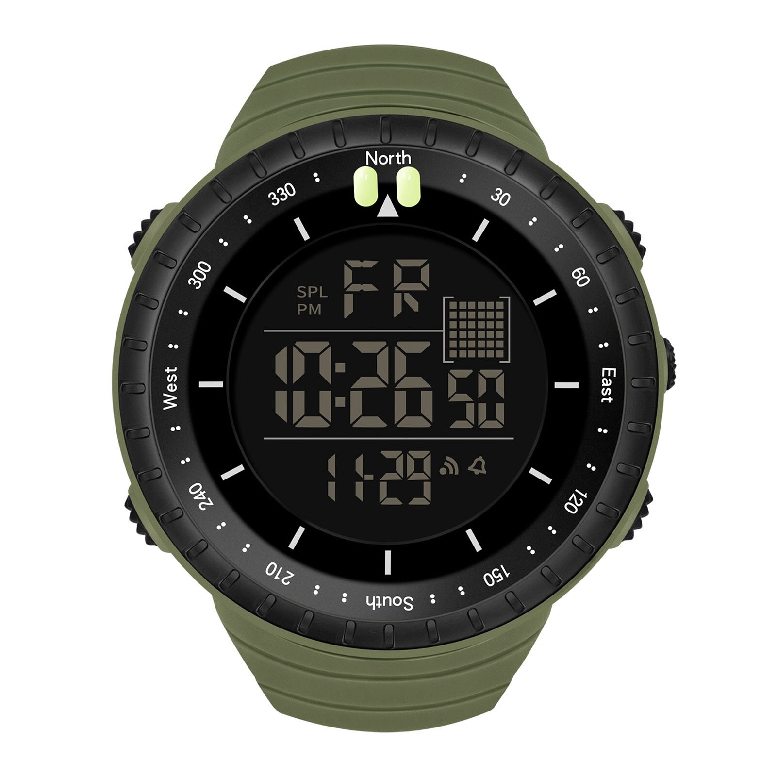 Электронные спортивные часы, водонепроницаемые ночные часы, большой экран, быстросъемный ремешок, цифровые часы, зеленые