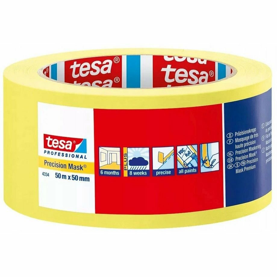 Малярная лента (скотч) TESA®, для четкого края, желтая 50 мм Х 50 м (6 мес) 4334