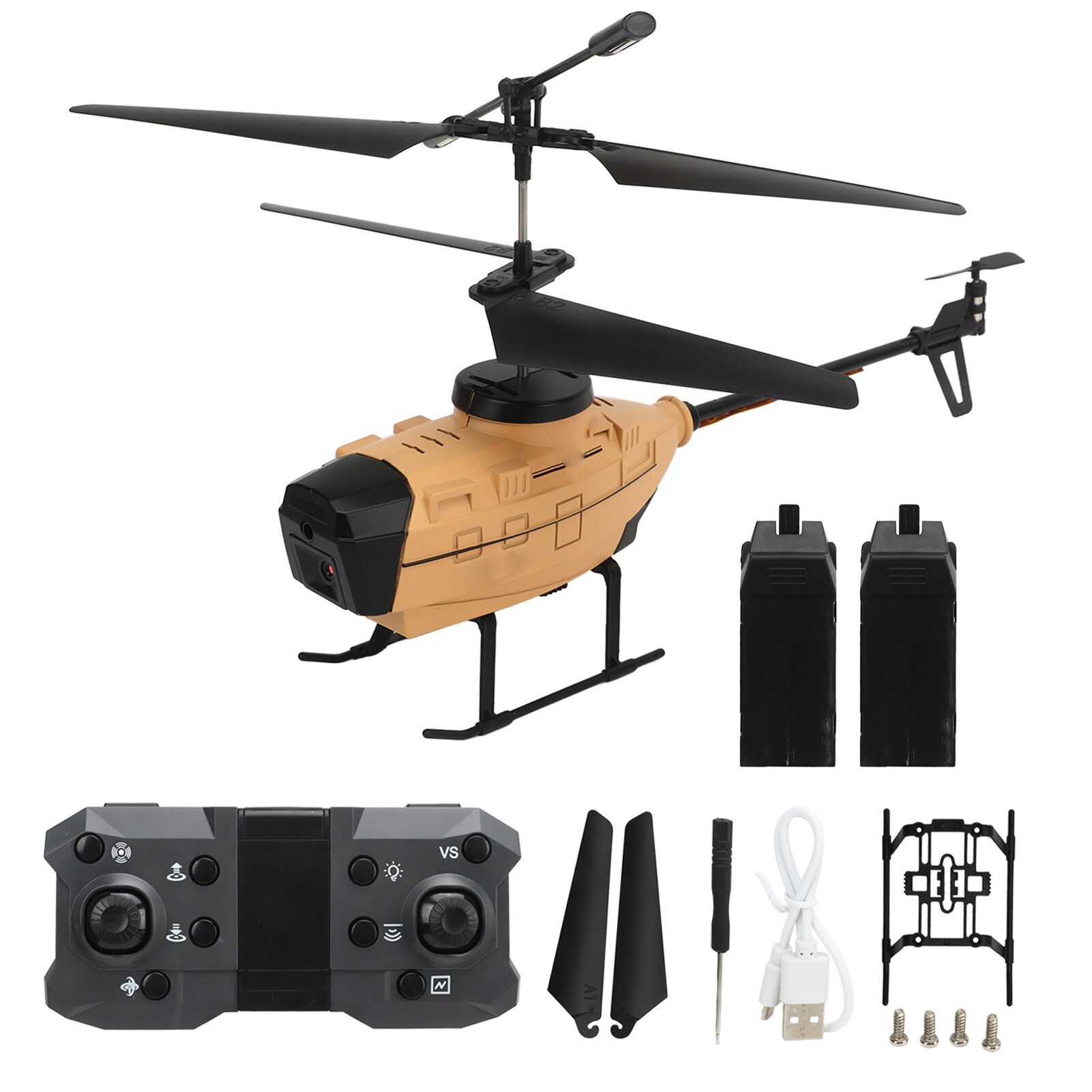Вертолеточный вертолет с дистанционным управлением Автоматическое предотвращение препятствий 4K Двойная камера Высокая определение аэрофотосъемки аэрофотография вертолета для мальчиков для взрослых землистое желтое 2 батарея батареи