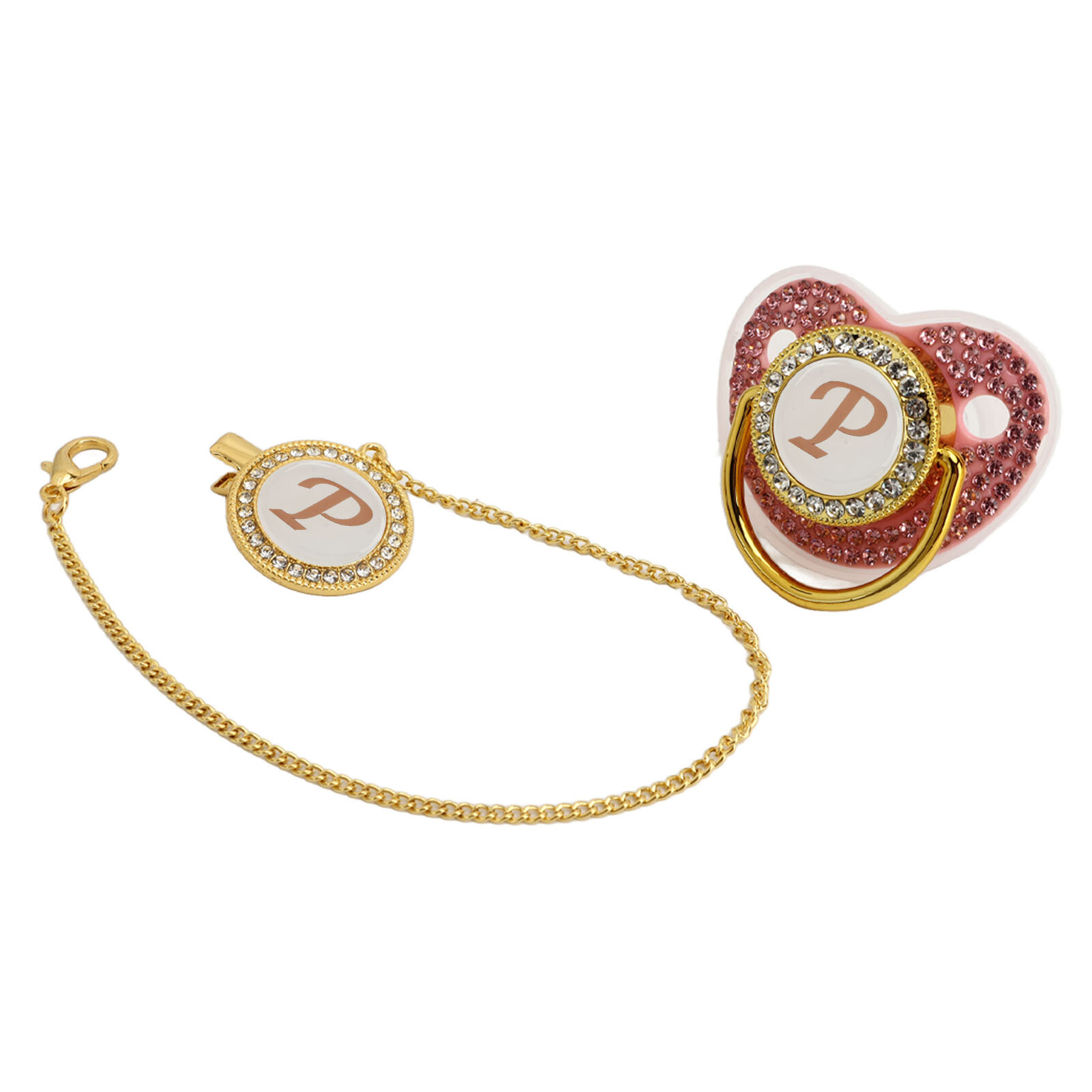 Золотистая детская соска-пустышка, украшенная стразами, изогнутого дизайна, силиконовая пустышка для кормления ребенка молочной смесью, буква P.