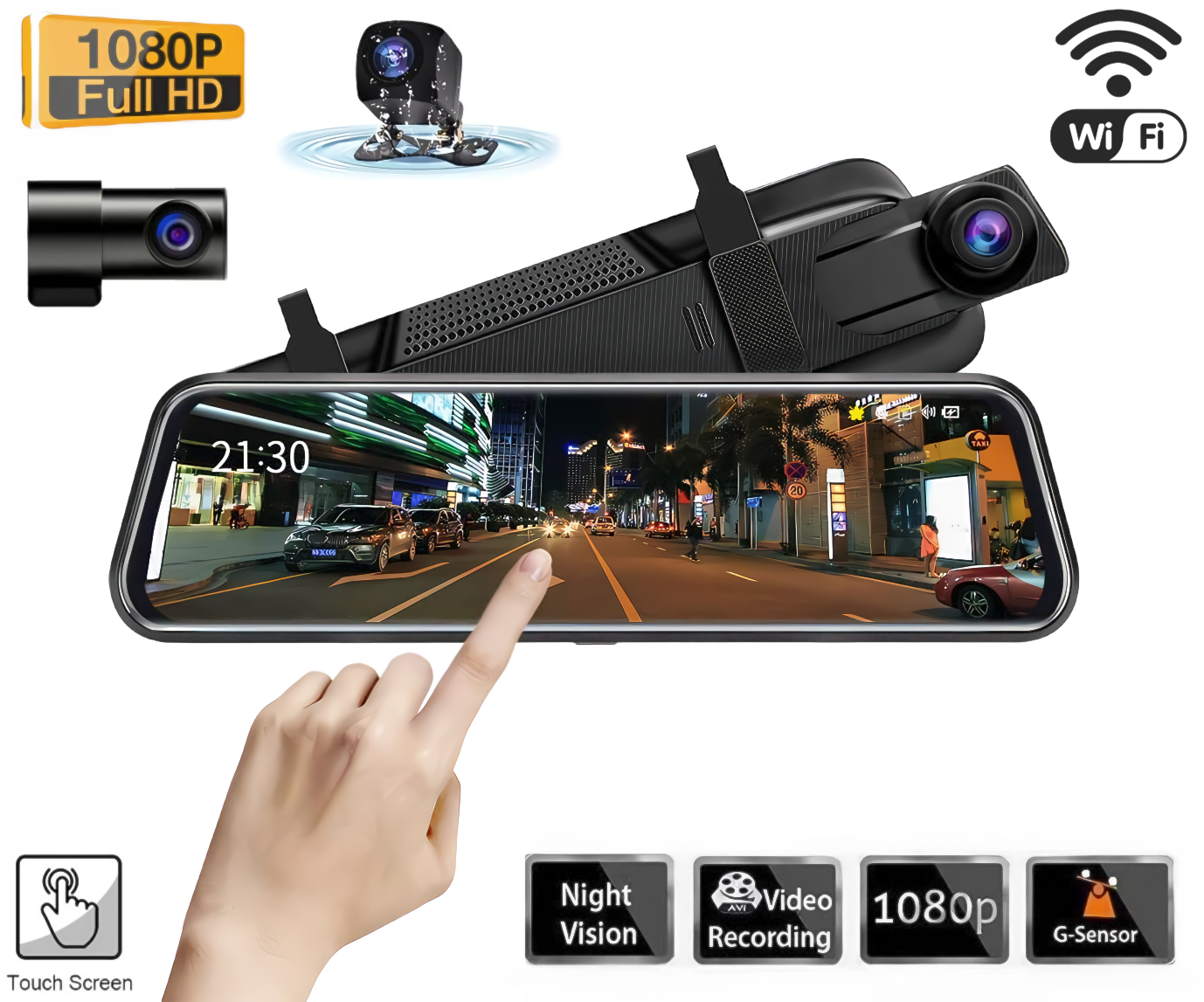 Автомобильный видеорегистратор ночного видения STARLIGHT в виде зеркала заднего вида с 3 камерами / Поддержка Wi-Fi / Основная камера + Камера салона+ Камера заднего вида для парковки