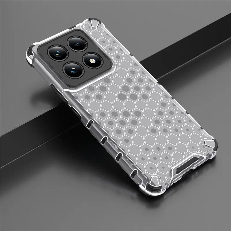 Серый противоударный чехол для Xiaomi 14T, прозрачный, сотовый