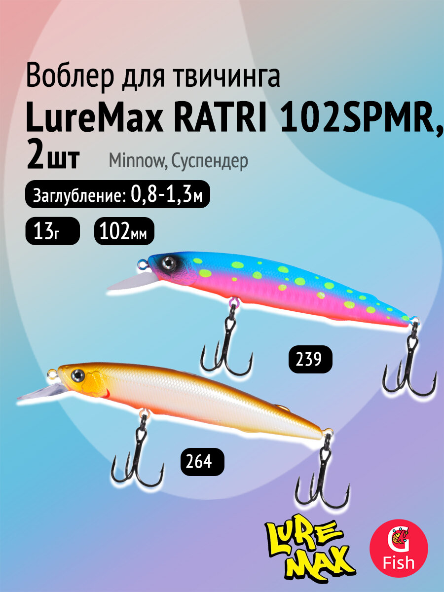 Комплект воблеров: 2 штуки LureMax RATRI 102SPMR, 13г, суспендер, цвета 239, 264