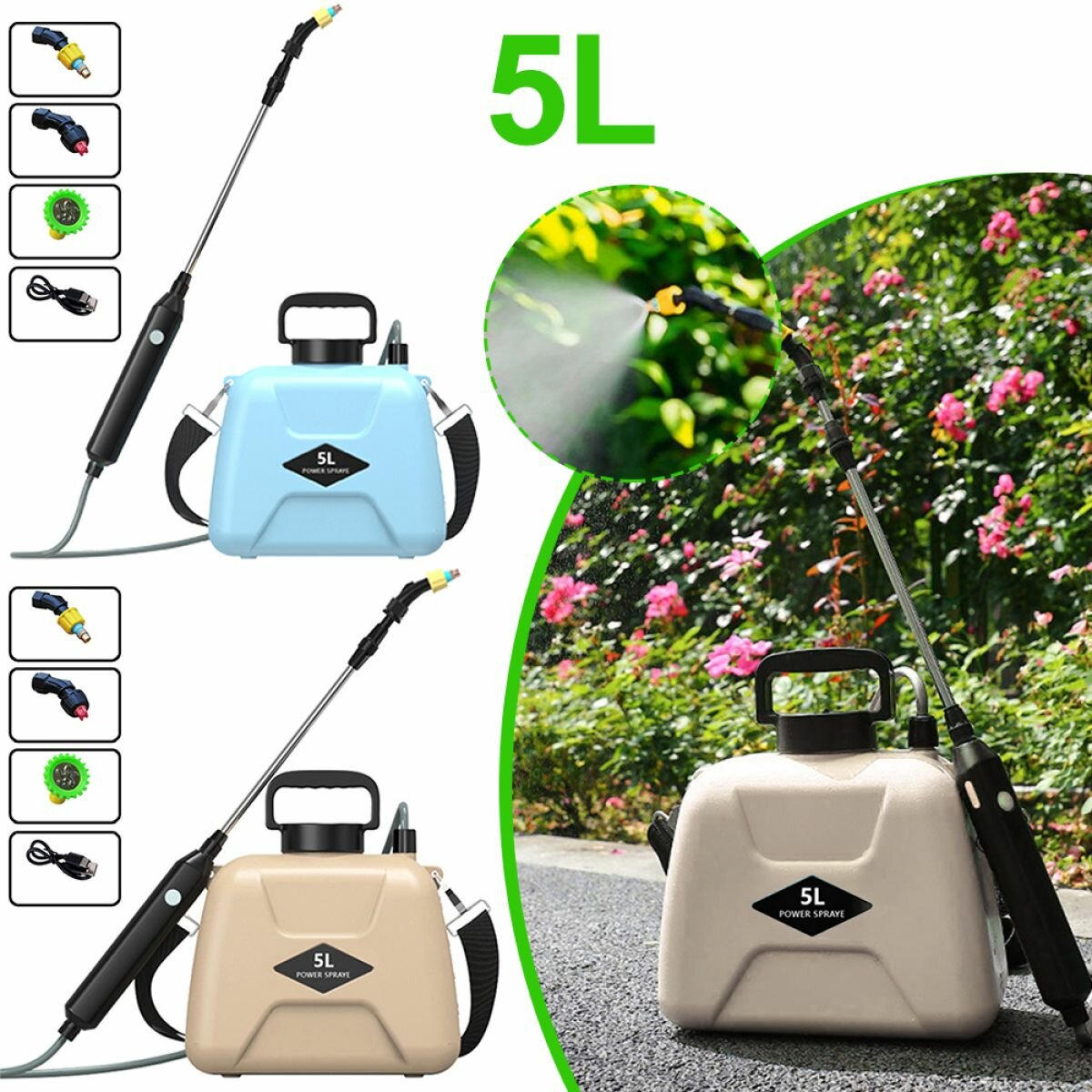 Электрический опрыскиватель, 5 литров, настенный разбрызгиватель для садовых растений, перезаряжаемый инструмент для полива через USB