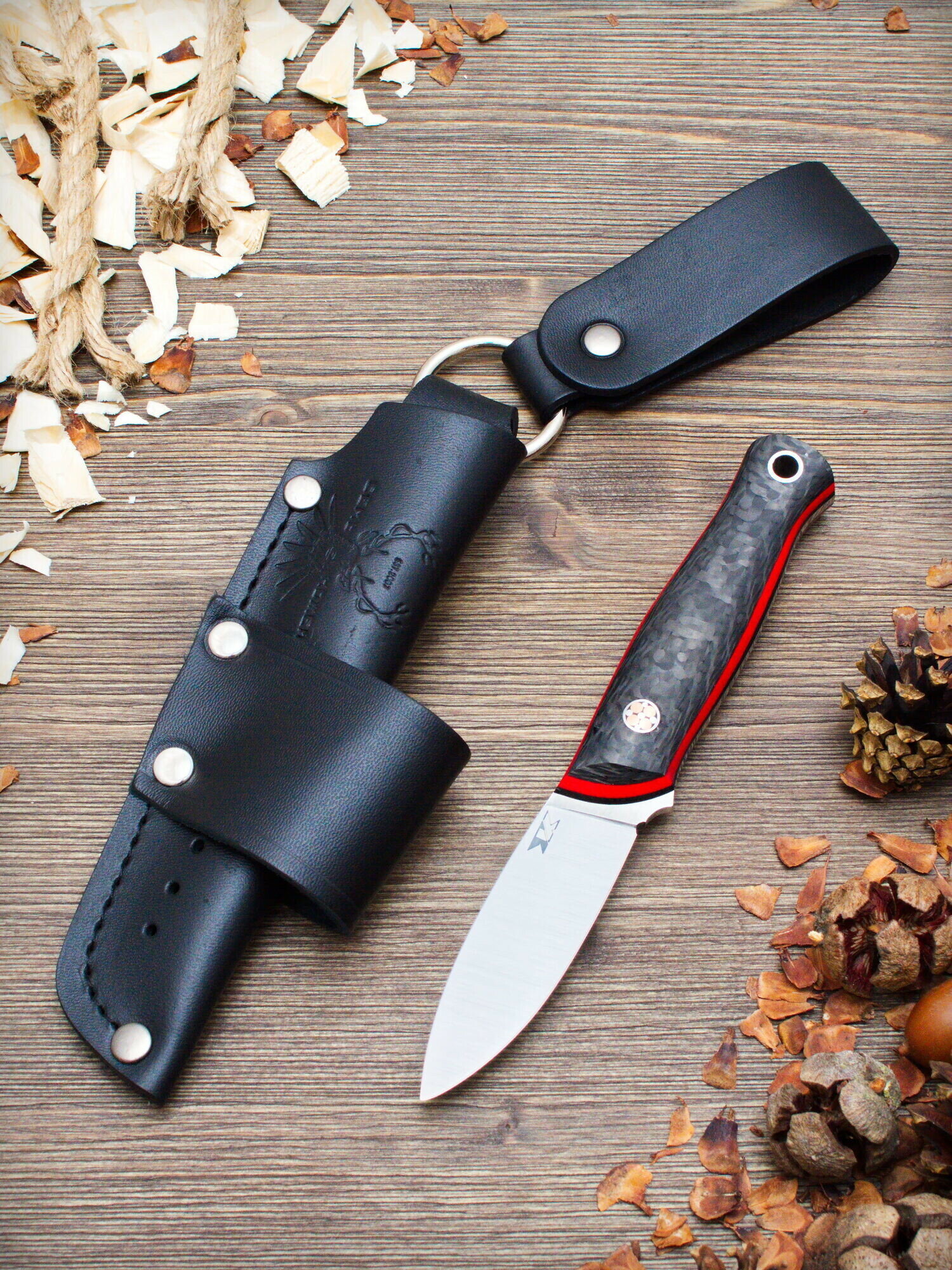 Нож туристический Колибри AUS-10 Cryo Сатин Carbon+G10 Черный-Красный Цельнометаллический (Full-tang) 7 Ножей (Seven Knives)